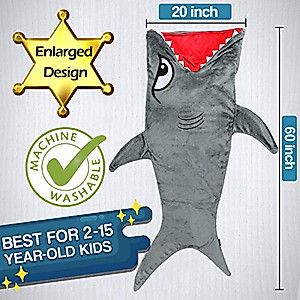 CozyBomB Shark Tails Animal Blanket for Kids - Cozy Smooth One Piece Design - Durable Seamless Plush Throw Enlarged Size Gray Sleeping Bag with Blankie Fun Fin - Boys and Girls