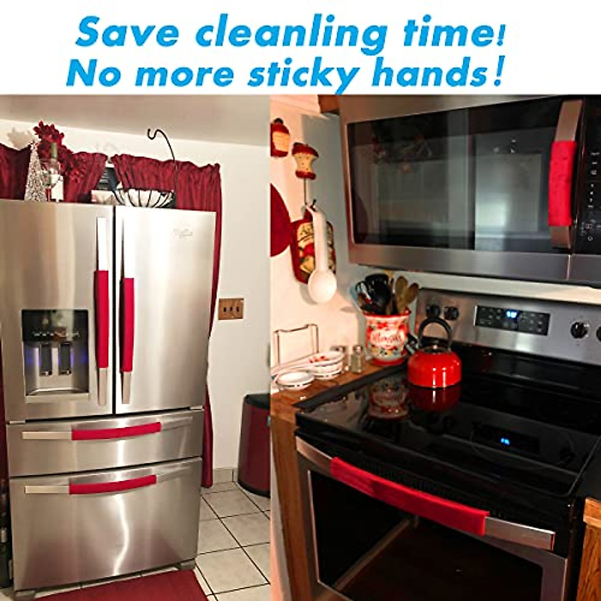 Volecy Refrigerator Door Handle Covers, Set of 5 Washable Red Cloth Decorations Keep Kitchen Appliance Clean for Fridge Microwave Stove Bathroom Handles Keep Off All Stains Dust Dirty Fingerprint