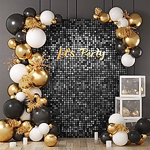 COKAOBE Black Shimmer Wall Backdrop, 24 Panels Round Sequin Shimmer Backdrop, Photo Backdrops for Birthday, Anniversary, Wedding, Graduation & Bachelorette Party Decoration