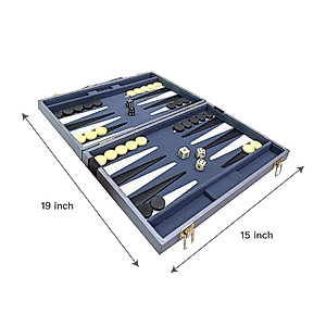 Sun Flair Backgammon Sets for Adults Kids 15 Inch, Folding Classic Board Game with Premium Leatherette Case, Smart Tactics, Best Strategy, Tip Guide Enclosed, Gray and Black 136M-5