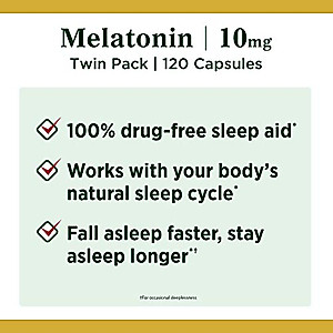 Nature's Bounty Melatonin, Promotes Relaxation and Sleep Health, 10mg, Capsules, 60 Ct (2 Pack)
