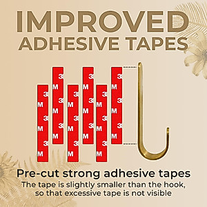 PHILIPCO - 6 Brass Bathroom Wall Hooks for Hanging Towels | Self Adhesive Wall Hooks for Shower Wall | Nailless Hooks for Shower Tile | Damage Free Hanging Hooks Multi Purpose [Stronger Adhesive]