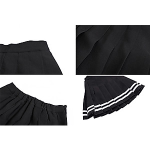 Women's Plaid Skirt, High Waist Pleated School Uniform Cosplay Costume Cheer Skirt, Black with Stripe/New Version, US S