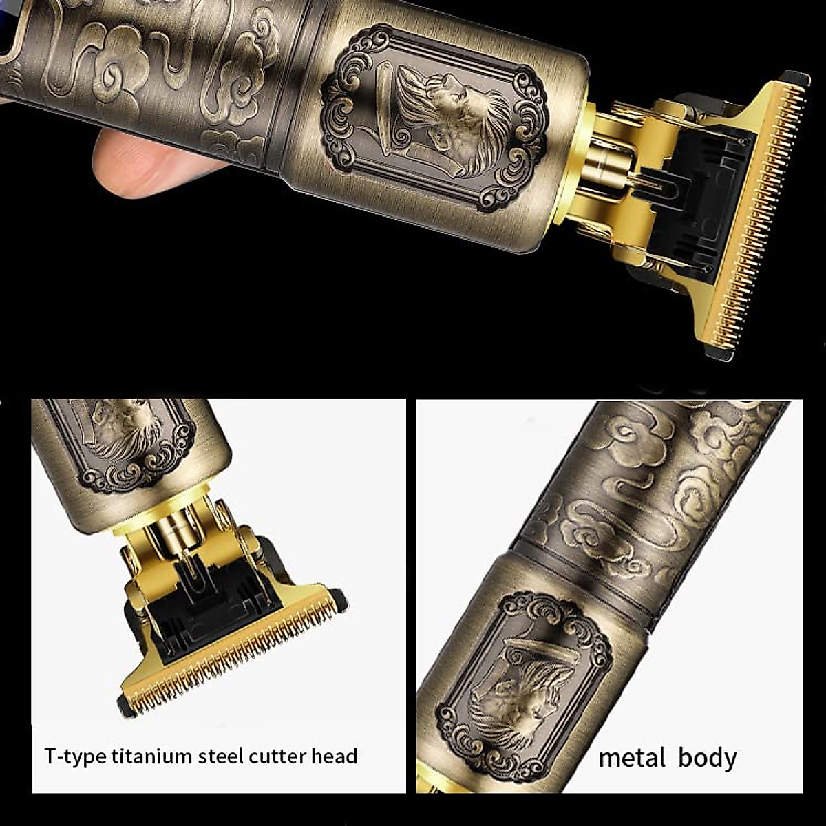 You future Hair Clippers for Men, Professional Trimmer Zero Gapped T-Blade Cordless 3 Speed Rechargeable Edgers Electric Beard Shaver Haircut & Grooming Kit LCD Display(Skeleton Pattern) (T88)