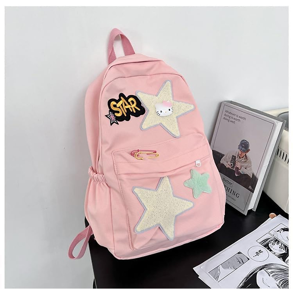 Cute Backpack for Women Men, Kawaii Y2K Grunge Trendy Harajuku Hiking Travel Backpack Aesthetic Daypack Chic Backpack (pink)