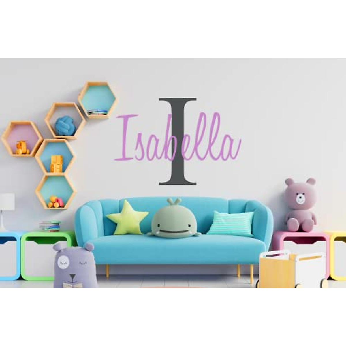 Custom Name & Initial - Premium Series - Baby Boy - Wall Decal Nursery for Home Bedroom Children (M511) (Wide 22" x 15" Height)