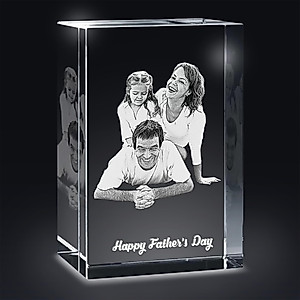 Personalized 3D Crystal Photo, Custom 3D Photo Crystal, Laser Photo Etched Engraved Inside The Crystal with Your Own Picture, 3D Picture Gift Idea, 3D Photo Engraved Crystal Gifts for Dad Father's Day