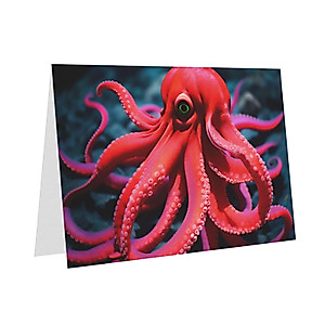 BUULOO Red Octopus Thank You Cards Greeting Cards With Envelopes For Wedding Birthday Party Graduation