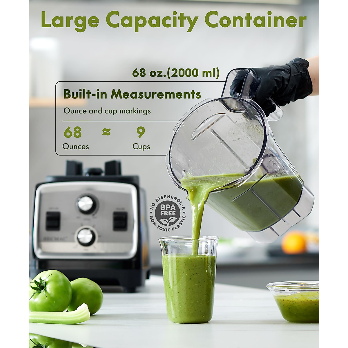 HECMAC 3-Peak HP Powerful Blender with 68 oz. BPA Free Self-Cleaning Container, Handy Tamper – Professional-Grade for Home & Commercial Kitchen, Food and Drink Blending (Max. 2200W/1400W, 110V)