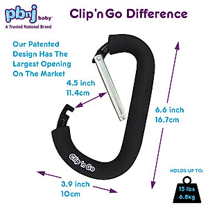 PBnJ baby Stroller Hooks for Hanging Diaper Bags - Mommy Stroller Clip and Stroller Accessories Organizer Hook - Large Carabiner Clips for Mom Purse Shopping Grocery Bag and Accessory - (1 Pack)