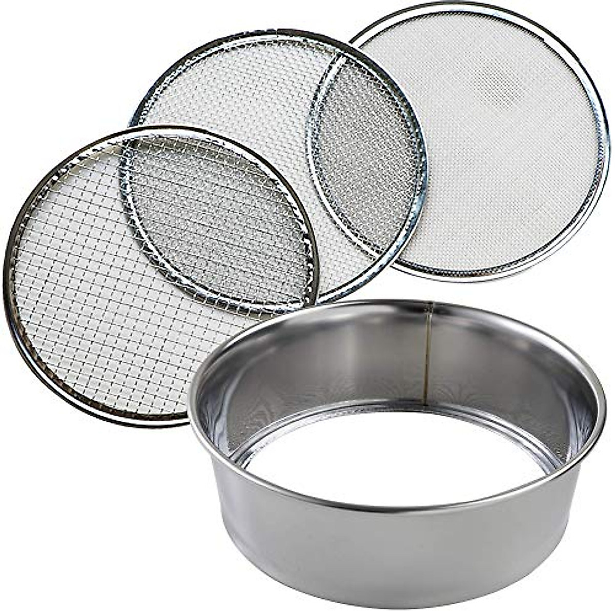 Wazakura 3PCS Soil Sieve Set 8-1/4 inch (210mm), 3 Sieve Mesh Filter Sizes, Bonsai Gardening Tool