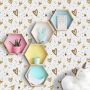 Amaonm Removable 15.8 x 98.4inch Lovely Gold Heart Wall Decals DIY Wallpaper Wall Stickers Murals Decor for Kids Babys Girls Bedroom Teens Nursery Living Room Door Desk Decoration (Heart)