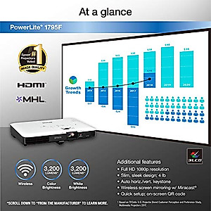 Epson PowerLite 1795F 3LCD 1080p full HD wireless mobile projector with carrying case and fast and easy image adjustments, a bright mobile powerhouse for presentations and wireless video streaming
