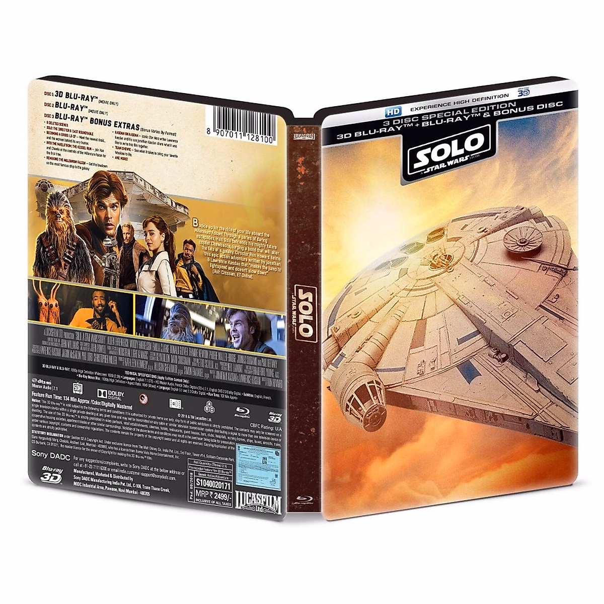 Solo: A Star Wars Story (STEELBOOK) (3D + Blu-ray + Bonus Disc) (3 Disc),Damaged steel book case during importation, but Disc is as it is , Damaged during importation