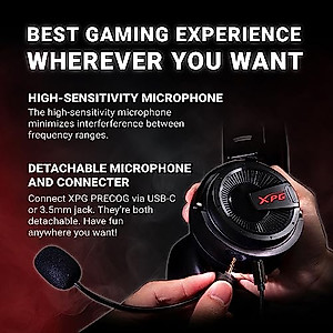 XPG Precog Gaming Headset with Mic Hi-Fidelity Dual Drivers 7.1 Virtual Surround Sound (XPG Precog), One Size