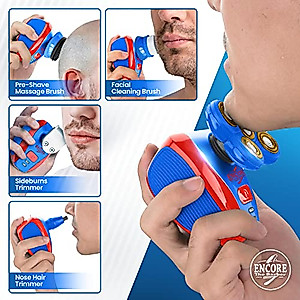 Encore The Barber 360 Bald Head Shaver 5 in 1 Attachments Grooming Kit Rechargeable Electric Hair Shaver Wet Or Dry with Pop-up Beard Moustache Trimmer Barber Grade