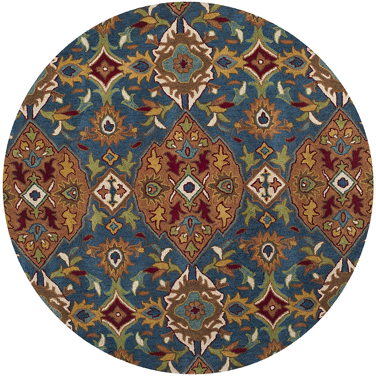 SAFAVIEH Heritage Collection Area Rug - 4' Round, Camel & Blue, Handmade Traditional Oriental Wool, Ideal for High Traffic Areas in Living Room, Bedroom (HG653A)