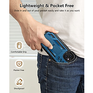 for iPhone 13 Case Protective Cover: iPhone 14 case Heavy Duty Military Grade Hard Protection Shock Proof Grip | Durable Dual-Layer Design iPhone 13-14 Phone Case with Built-in Kickstand Blue