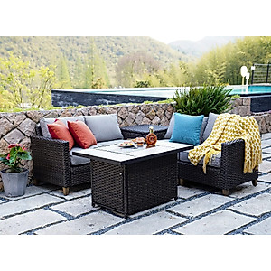 Grand patio Outdoor Propane Fire Pit Table with Cover/Lid for Patio, 43 inch 50,000 BTU,Wicker/Rectangle