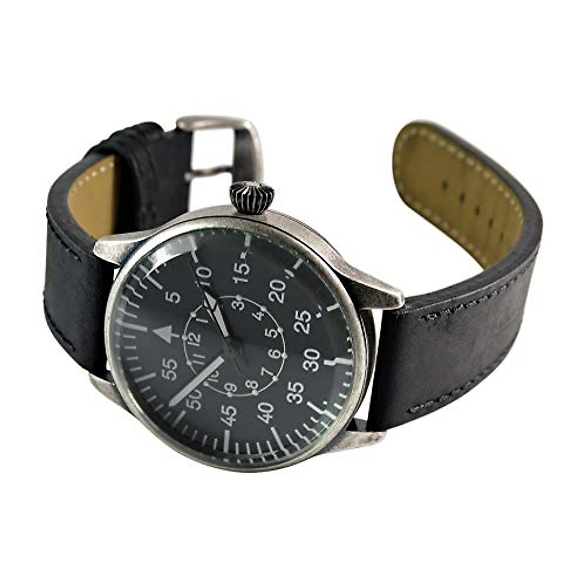 Mil-Tec Vintage Aviator Watch Black Dial Quartz Mens Flieger Pilot World War 2 Wristwatch