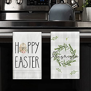 Artoid Mode Easter Rabbit Eggs Kitchen Dish Towels, 18 x 26 Inch Seasonal Spring Tulip Flower Wreath Ultra Absorbent Drying Cloth Tea Towels for Cooking Baking Set of 4