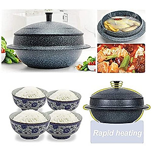 Kitchen Stoneware Casserole Dish Cooking Ceramic Casserole Clay Pot,Korean Stone Bibimbap Bowls,Not-Stick Stock Pot Soup Pot,Slow Stew Pot,Hot Pot,Rice Cooker Induction Cooker ty Black