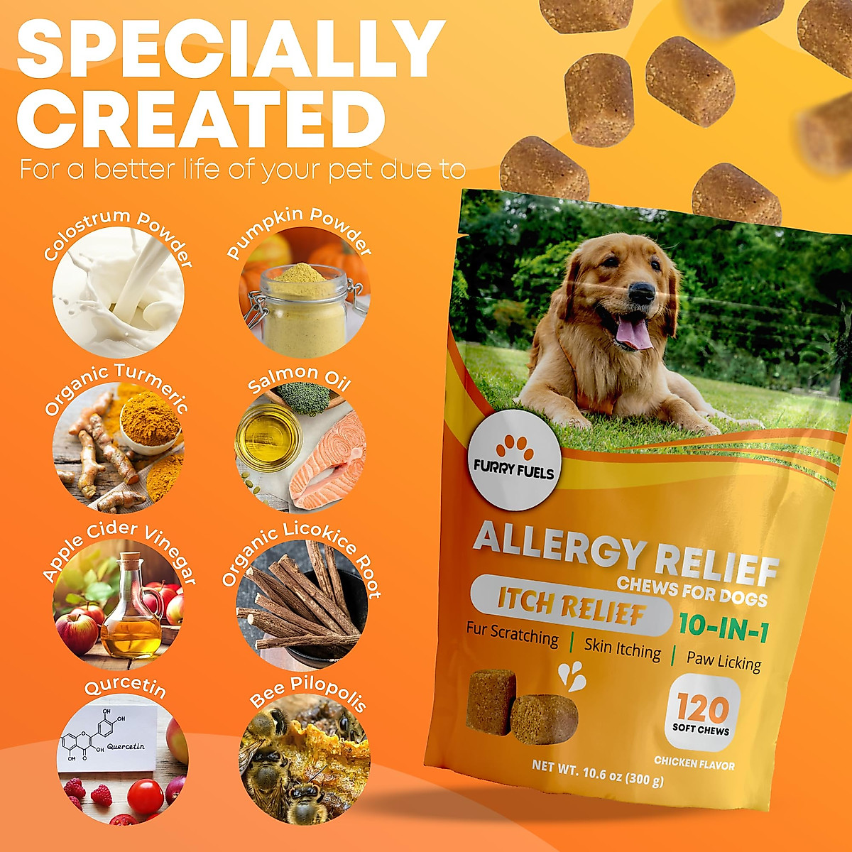 Dog Allergy Relief - 120 Count - Dog Allergy Chews Dog Itching Skin Relief for Seasonal Allergies - 10-in-1 Soft Dog Anti Itch Relief for Dogs Probiotics for Skin & Coat Supplement - Chicken Flavor