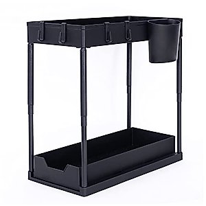 Height Adjustable Under Sink Organizers and Storage, 2-Tier Sliding Cabinet Organizer for Bathroom Kitchen Office (1)