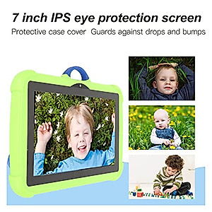 PUSOKEI 7 Inch Kids Tablet PC,1GB RAM 8GB ROM,for Android 6,IPS HD Eye Protection Screen,2MP Dual Camera Toddler Tablet with Stand Protective Case,BT4.0,Dual Band WiFi.(Green)