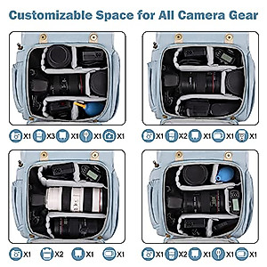 BAGSMART Camera Backpack, DSLR Camera Bag, Waterproof Camera Bag Backpack for Photographers, Fit up to 15" Laptop with Rain Cover and Tripod Holder, Light Blue
