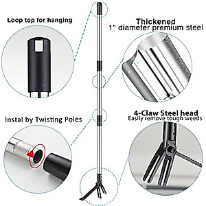 Weed Puller Tool, Stand Up Weeder Puller Heavy Duty with 4-Claw Steel Head, Gardening Hand Weed Remover Tools for Yard Lawn Care, 5ft