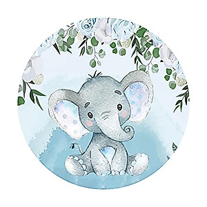 Yeele 7x7ft Calf Elephant Round Backdrop It's A Boy Watercolor Elephant Blue Flowers Plants Background Party Banner Supplies Polyester Baby Shower Photography Backdrop Theme Party Decoration Photo