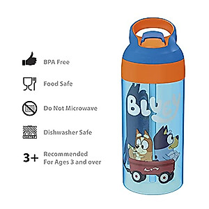 Zak Designs 17.5 oz Riverside Bluey Kids Water Bottle with Straw and Built in Carrying Loop Made of Durable Plastic, Leak-Proof Design for Travel, 2PK Set