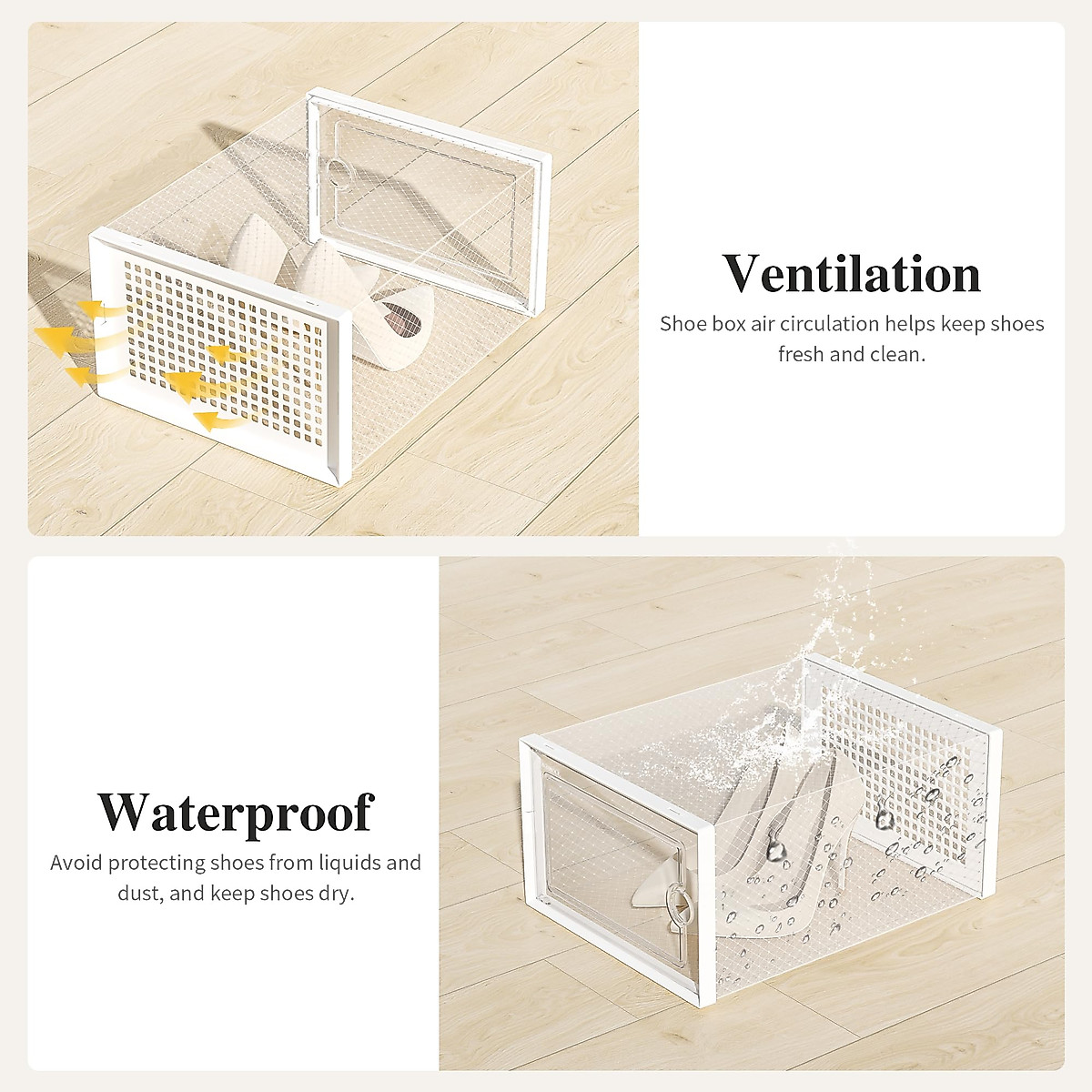 Kuject X-Large Shoe Storage Boxes Organizers Clear Plastic Stackable 6 Pack, Shoe Rack & Holder Substitute, Sneaker Containers, Toy Storage Organizer Bins for Entryway, Closet, Under Bed, White