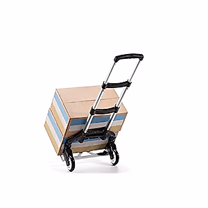 Caflower Folding Hand Truck,Sliver Aluminium Portable Folding Trolley with 3-Position Folding Pulley Handles, Load Capacity 175 lbs for Home, Office and Travel Use.Rubber Wheels