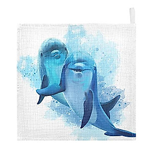 Washcloths Set Bathroom Kitchen Wash Cloths Face Towels Wipes Dolphin Sea Blue Watercolor Decorative 12x12 Inch 5 Pack