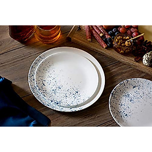 Corelle Vitrelle 18-Piece Service for 6 Dinnerware Set, Triple Layer Glass and Chip Resistant, Lightweight Round Plates and Bowls Set, Indigo Speckle