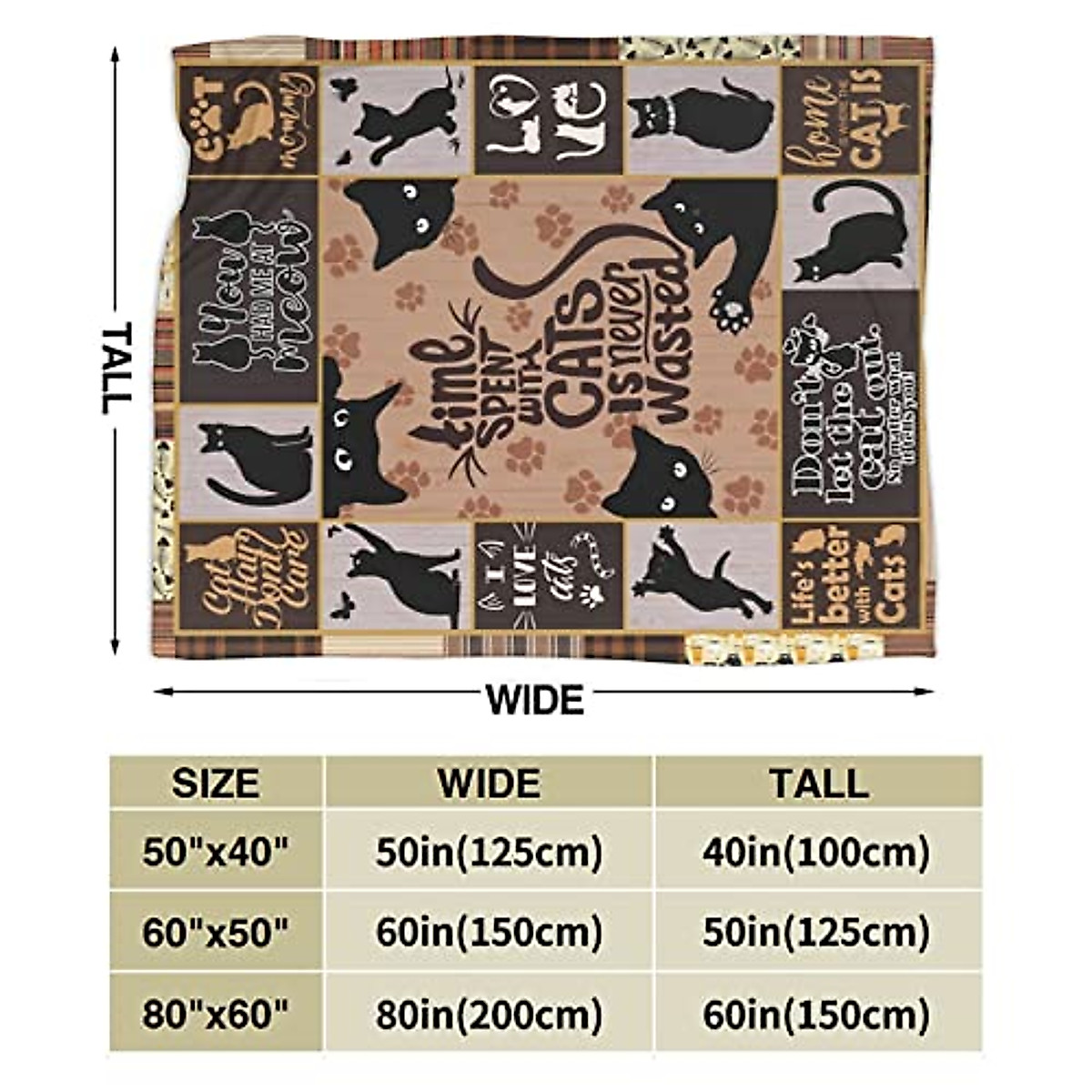 Cat Throw Blanket for Women, Black Cat Gifts for Cat Lovers, Cat Lover Gifts Lady Blanket, Blankets for Cats Gifts Idea Throws Women Men