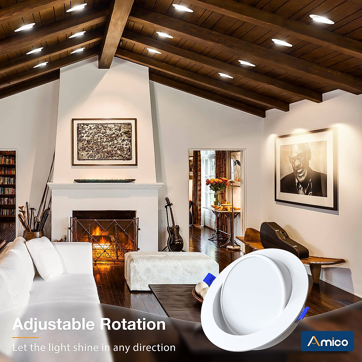 Amico 12 Pack 6 Inch 5CCT Gimbal LED Recessed Lighting, Directional Adjustable Ceiling Downlight, Angled Dimmable Canless Light with Jbox, 2700K-5000K Selectable, 15W=100W 1100LM, ETL&FCC