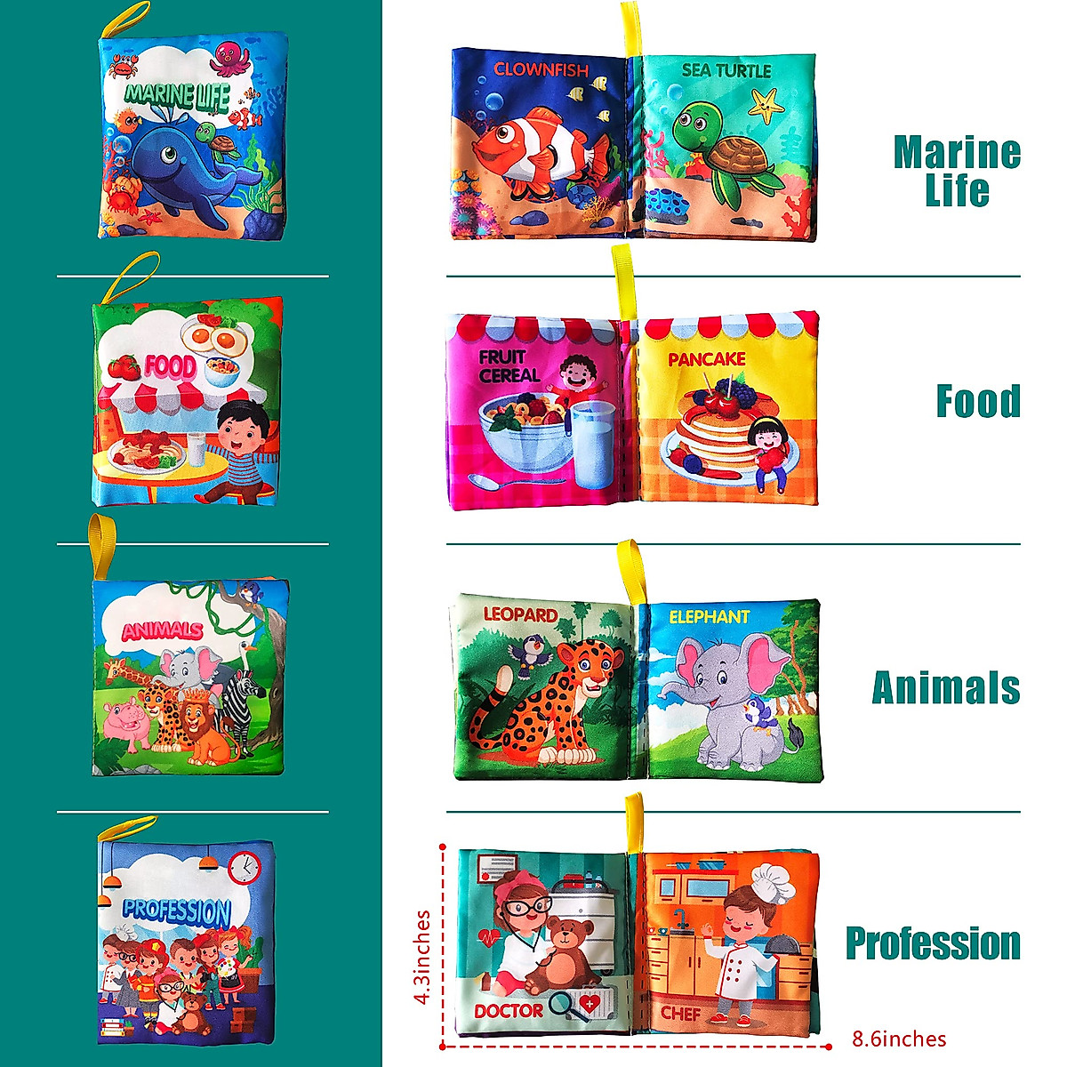 AMINFUN Soft Cloth Baby Book Toy 0-6 Months, Baby Learning Book(Pack of 4),Touch and Feel Crinkle Book Infants 6-18 Months,Early Educational Toy 0-3 Months, Gift for Babies Infants