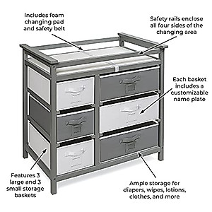 Badger Basket Modern Baby Changing Table with 6 Storage Drawers and Pad - Gray