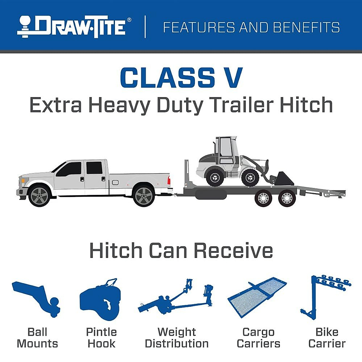 Draw-Tite 41931 Class 5 Trailer Hitch, 2-Inch Receiver, Black, Compatable with 1999-2022 Ford F-250 Super Duty, 1999-2022 Ford F-350 Super Duty