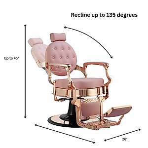 Truman Vintage Barber Chair, Reclining Heavy Duty Barber Chair, Pink Seat Rose Gold Frame