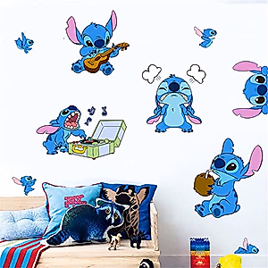AOLIGL Lilo and Stitch Wall Stickers Disney Cartoon Wall Decals DIY Peel and Stick Vinyl Wall Decor for Kid Girls Boys Bedroom Living Room House Fun (Size: 17.8×23.7 inch)