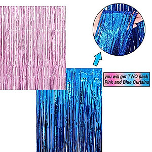 Gender Reveal Decorations, Boy or Girl Gender Reveal Party Supplies Kit Inclouding Gender Reveal Balloon Pink and Blue Confetti Packs for Boy or Girl,Metallic Tinsel Foil Fringe Curtains Photo Backdrop,Team Boy and Team Girl Sticks ,Mommy to Be Sash