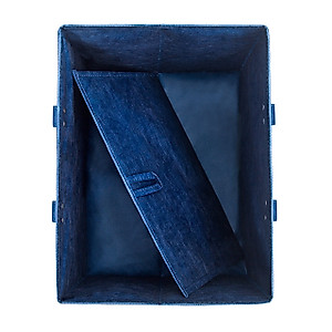 PLANET E Reusable Eco-Friendly Durable Heavy Duty Collapsible Long handle Grocery Tote Shopping Box Bag Set with Reinforced Bottom (2 Pack, Stripped Blue)