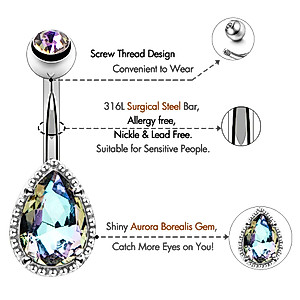 OUFER 14G Surgical Steer Belly Button Rings Tear Drop CZ Gem Navel Rings Belly Jewelry