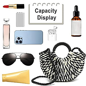 QTKJ Women Summer Retro Straw Tote Bag Hand-woven Boho Shoulder Bag Crossbody Bag Round Handle Beach Handbags (Black)