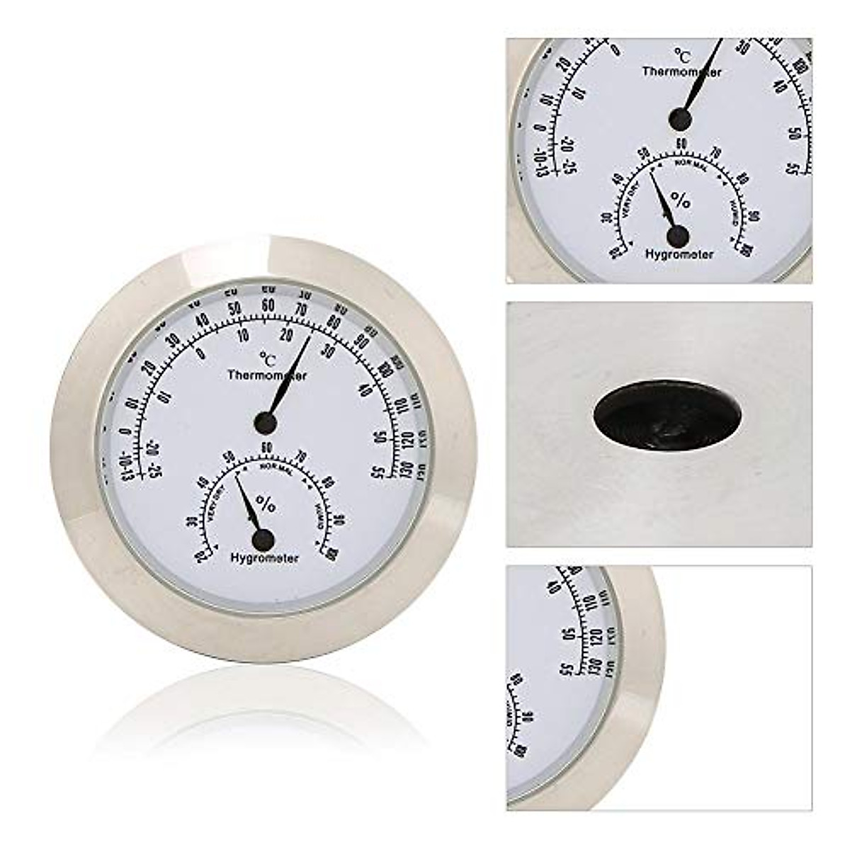 Guitar Case Hygrometer,Hygrometer Thermometer for Humidor Violin,Round Alloy Digital Thermometer Hygrometer Humidity Temperature Meter for Violin Guitar Case for Indoor and Outdoor(Silver)