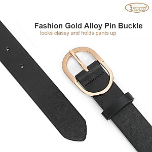 JASGOOD 3 Pack Women’s Leather Belts for Jeans Pants Fashion Ladies Belt with Gold Buckle